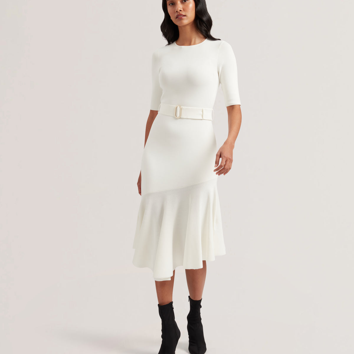 Women's Samalee-Knitted Flippy Skirt Midi Dress Ivory – Poseidon Brands ...