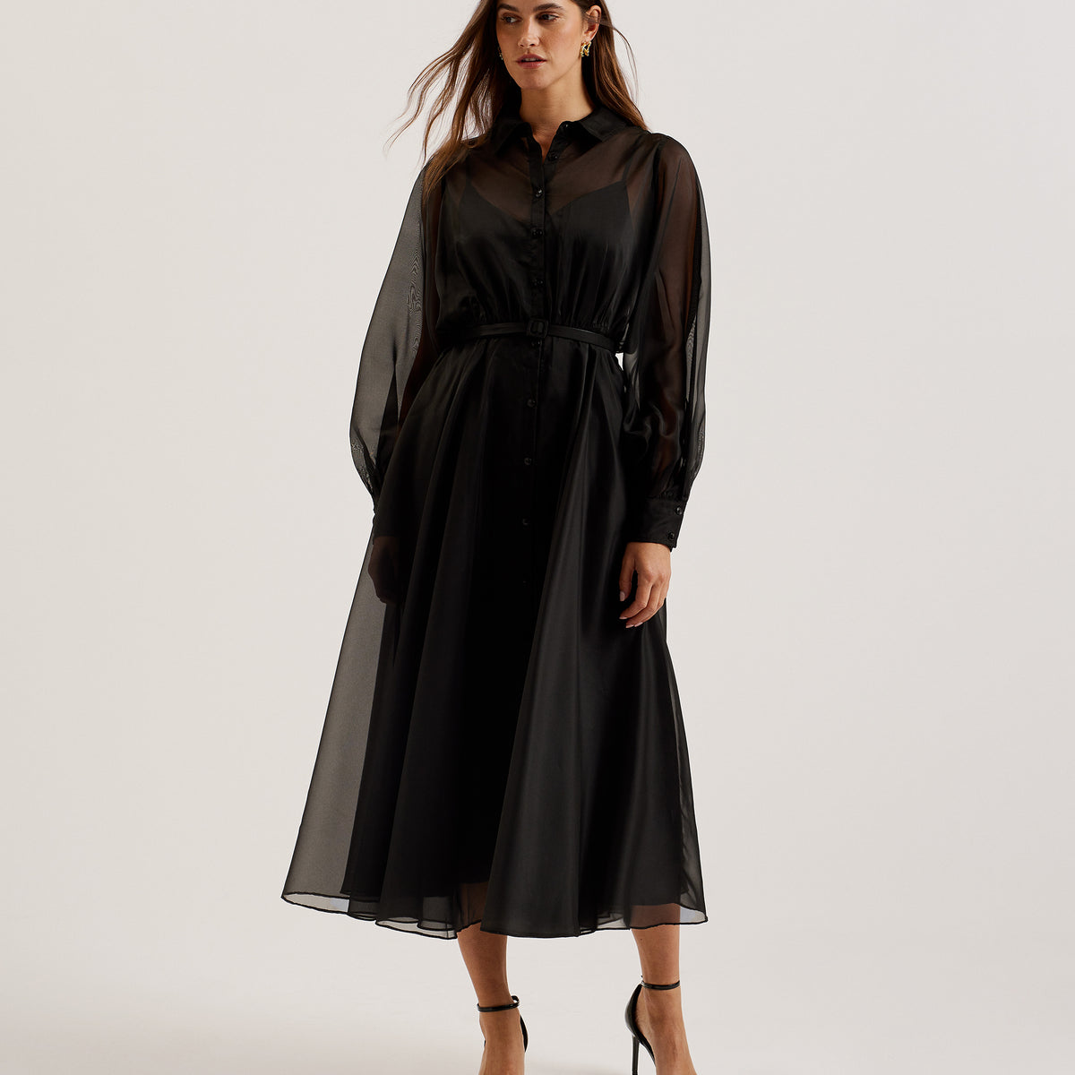 Women's Gibara-Sheer Organza Shirt Maxi Dress Black – Poseidon Brands ...