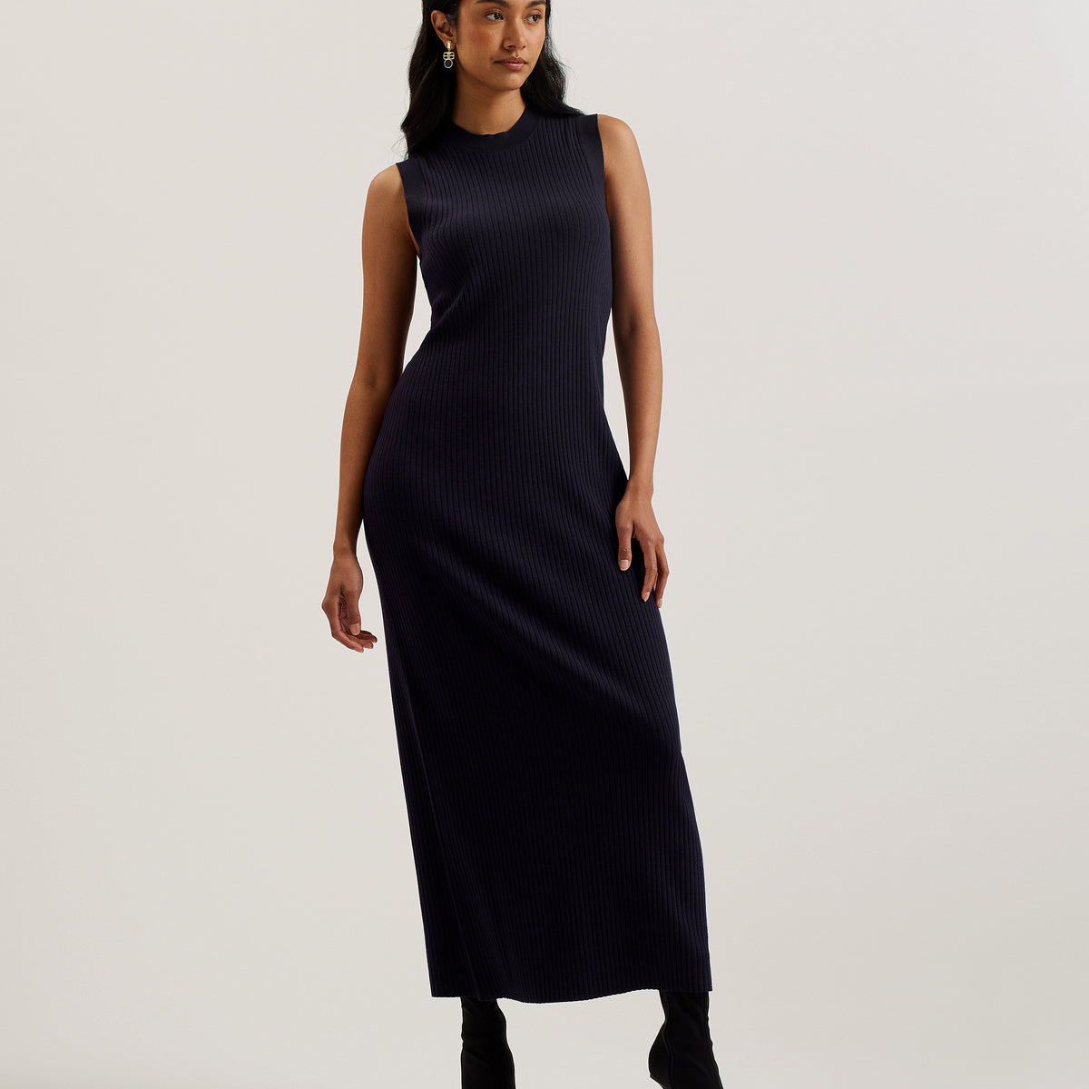 Women's Sandiii-Ribbed Crew Neck Knitted Column Maxi Navy – Poseidon ...