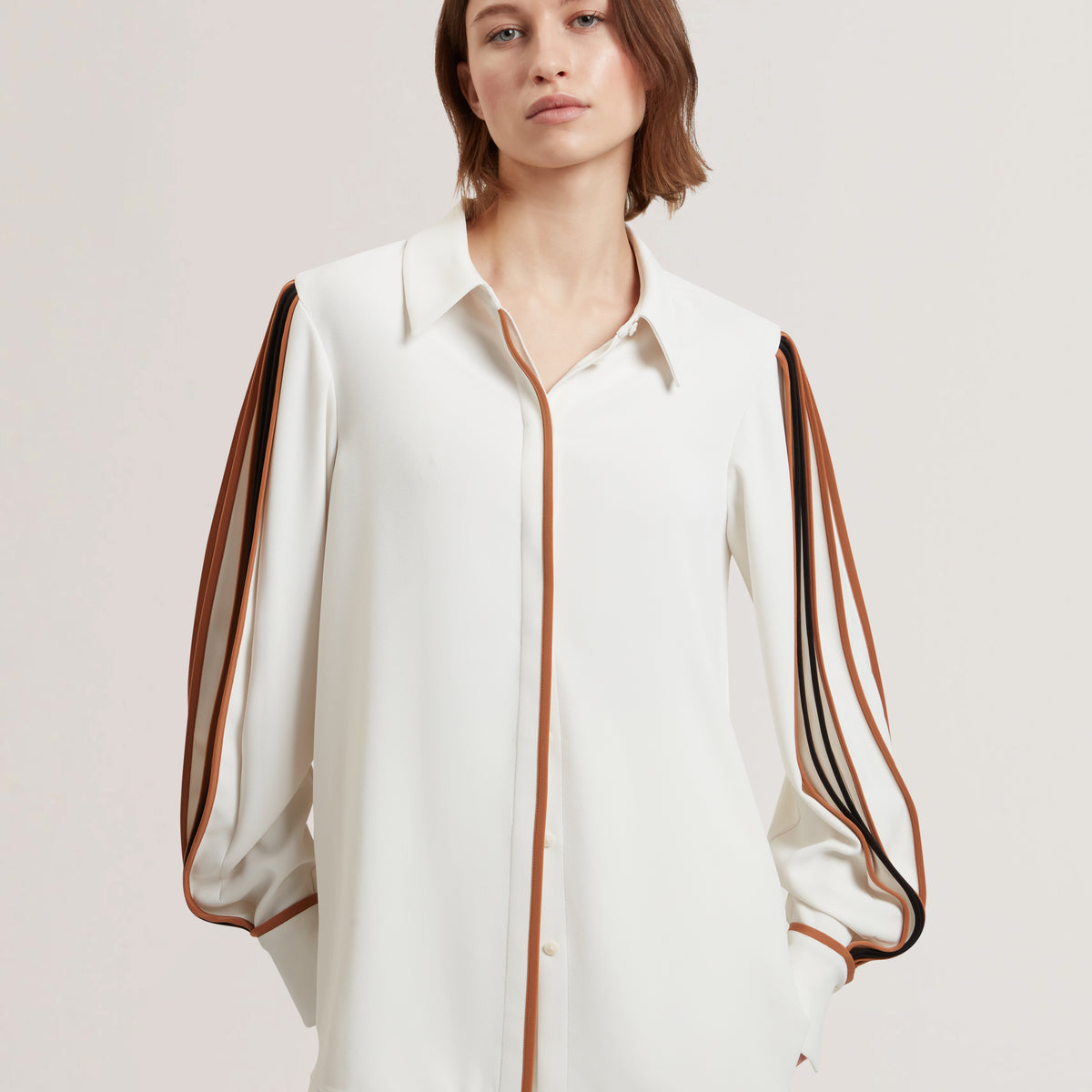 Women's MIRITI-Piping Detail Long Sleeve Shirt Ivory – Poseidon Brands ...